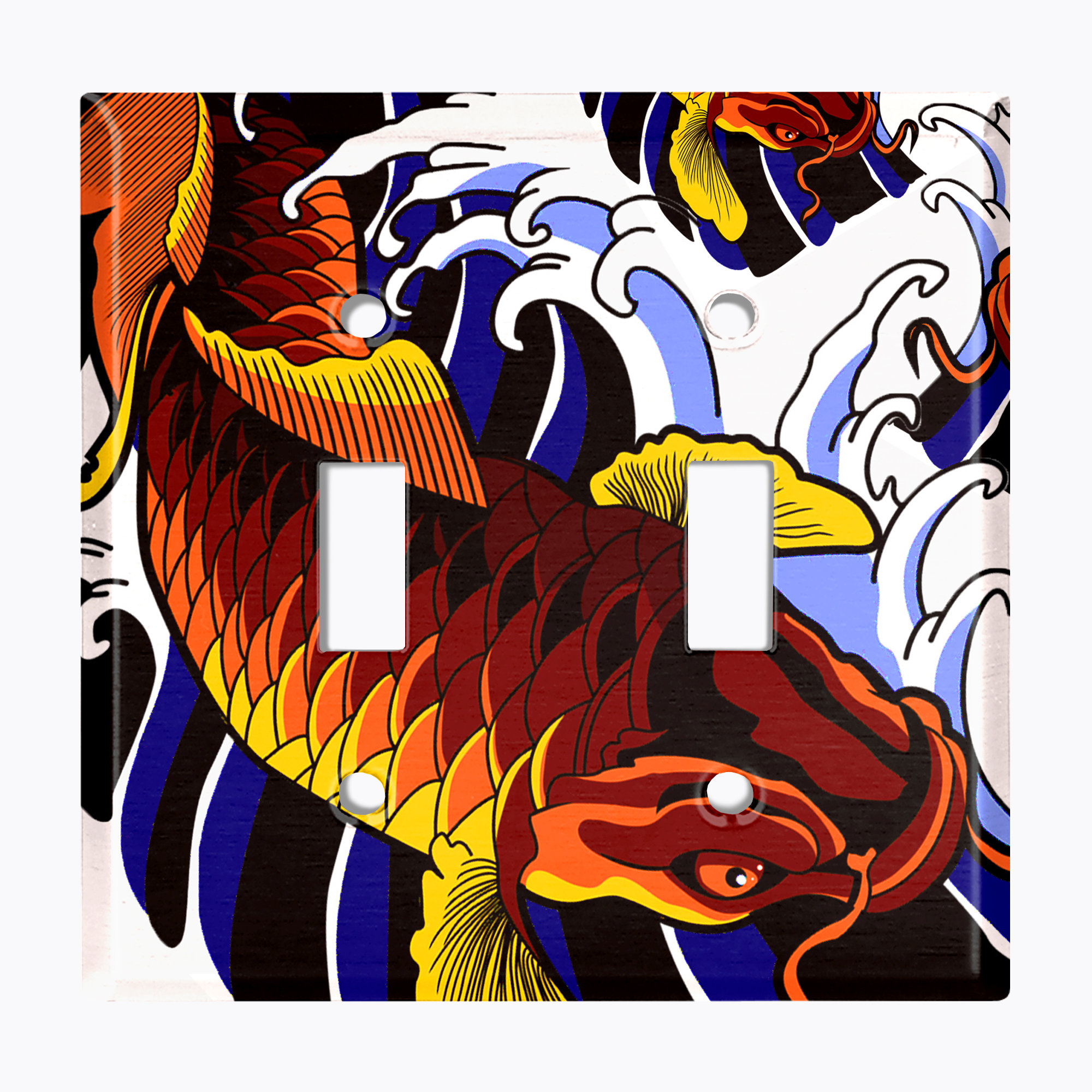 WorldAcc Metal Light Switch Plate Outlet Cover (Red Koi Fish - Double ...