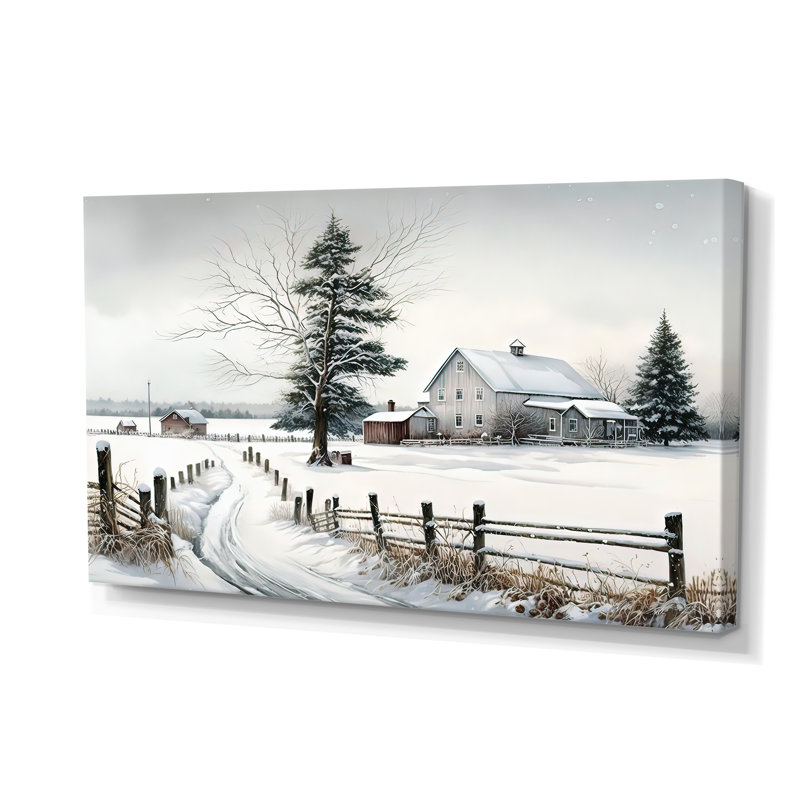 Gracie Oaks Nebraska Farm In Winter - Farmhouse / Country Canvas Wall ...