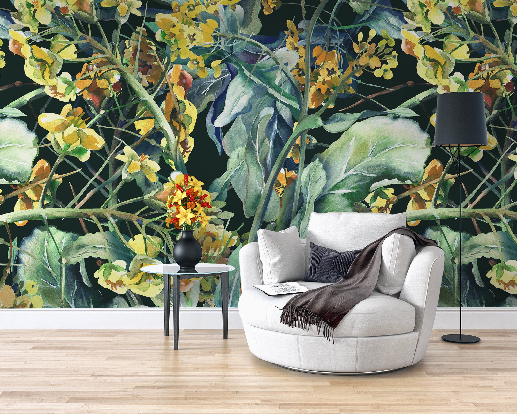 Winston Porter Spring Flowers Yellow Blossom And Leaves Removable ...