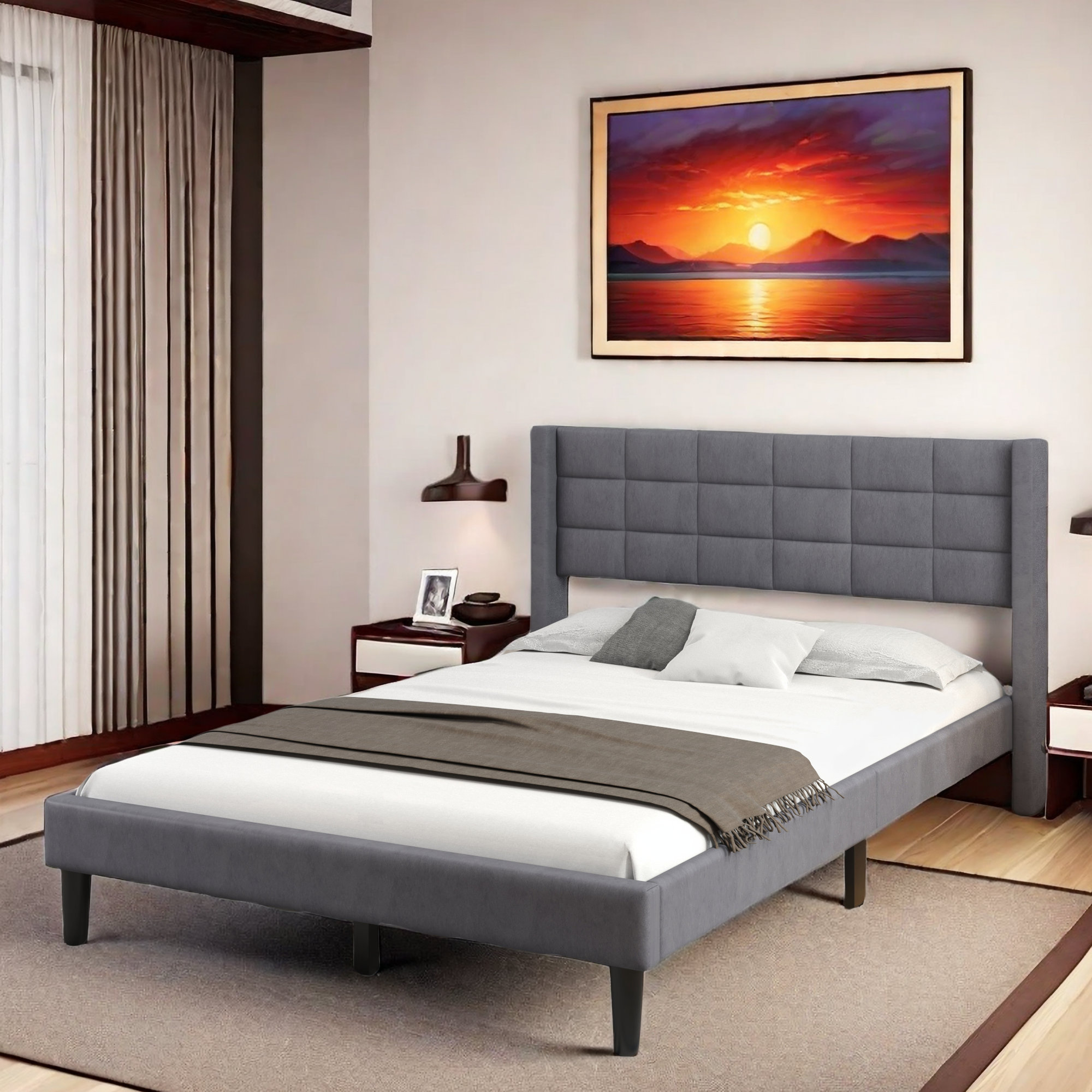 Hokku Designs Mutya Upholstered Platform Bed with Support Legs and ...