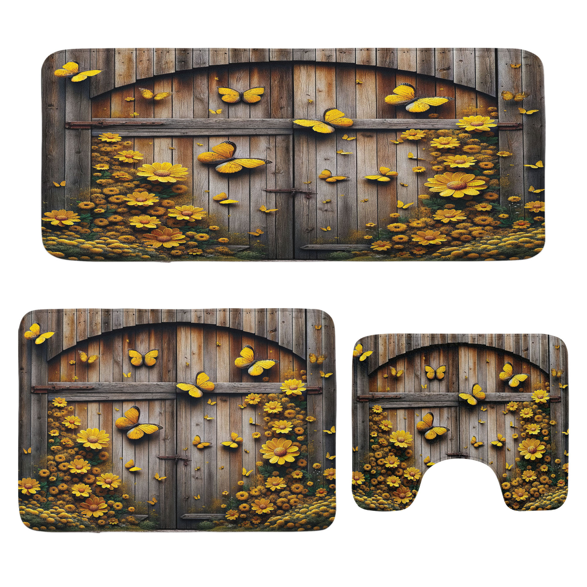 Dakota Fields Rustic Bathroom Rug Set 3 Pieces U-Shape & Rectangle Mats ...