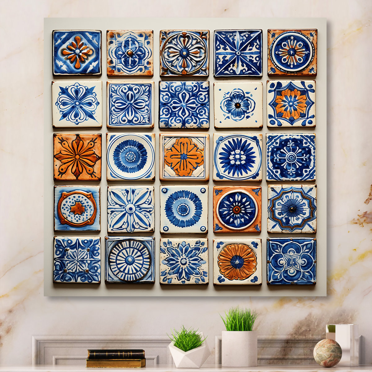 Dakota Fields Boho Turkish Blue Tiles 1 - Boho Tiles Metal Wall Art ...