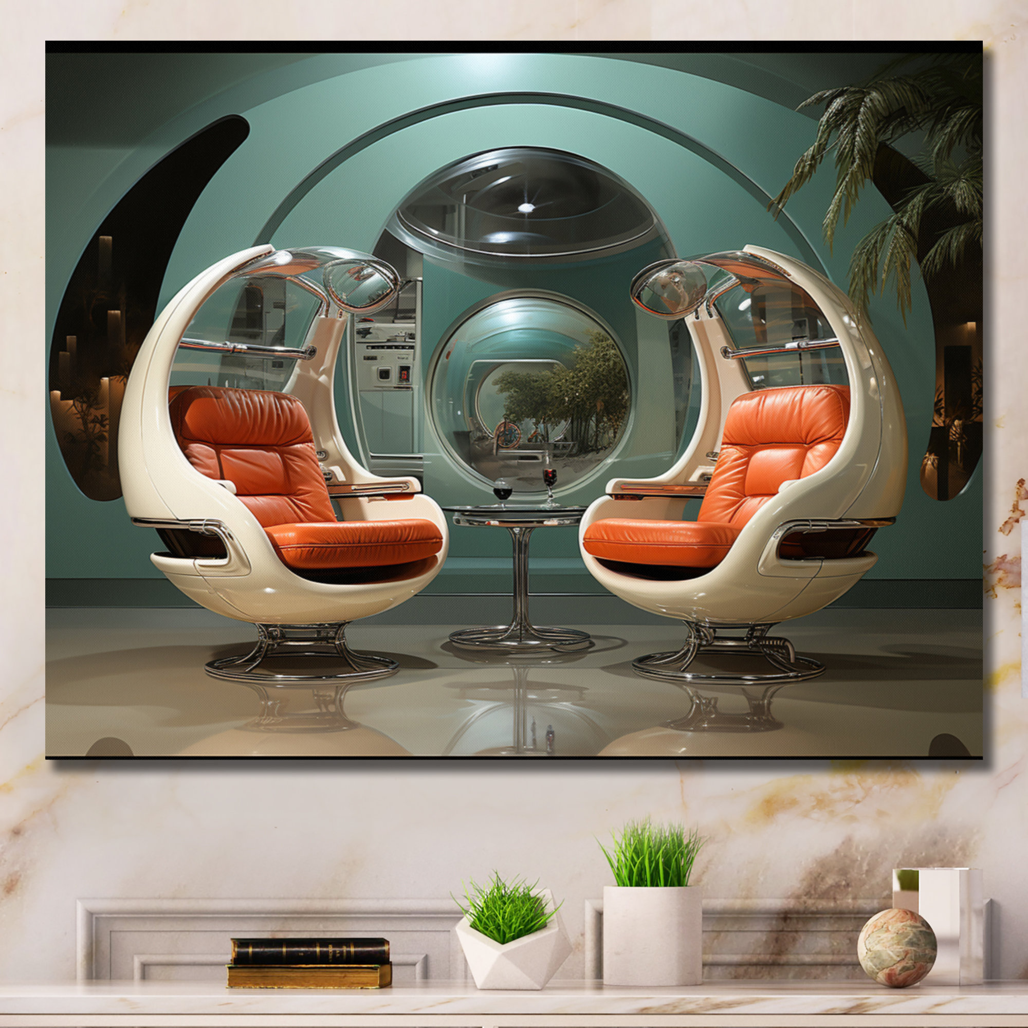 Latitude Run® Coral Teal Mid Century Futuristic Furniture Framed On ...