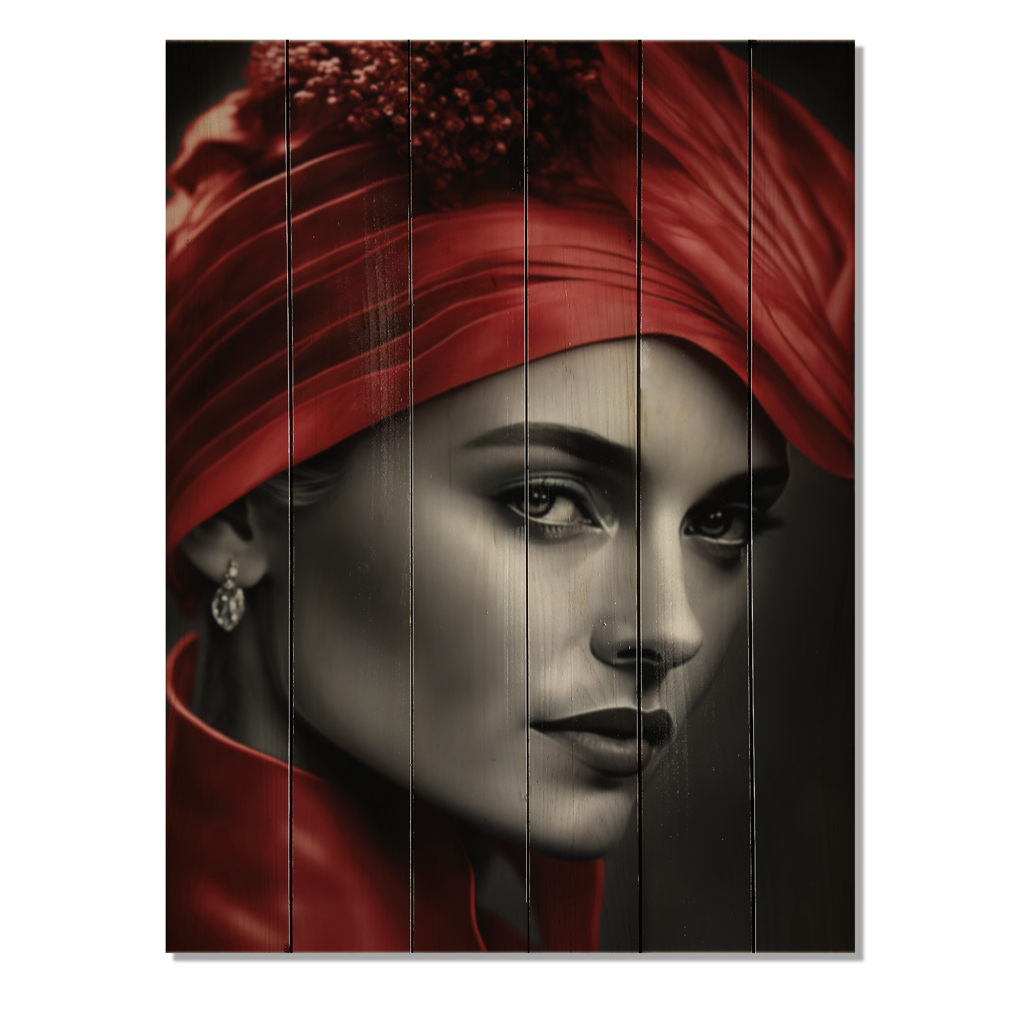 Everly Quinn Vintage Red Mystery - Woman Sensual Print on Natural Pine ...