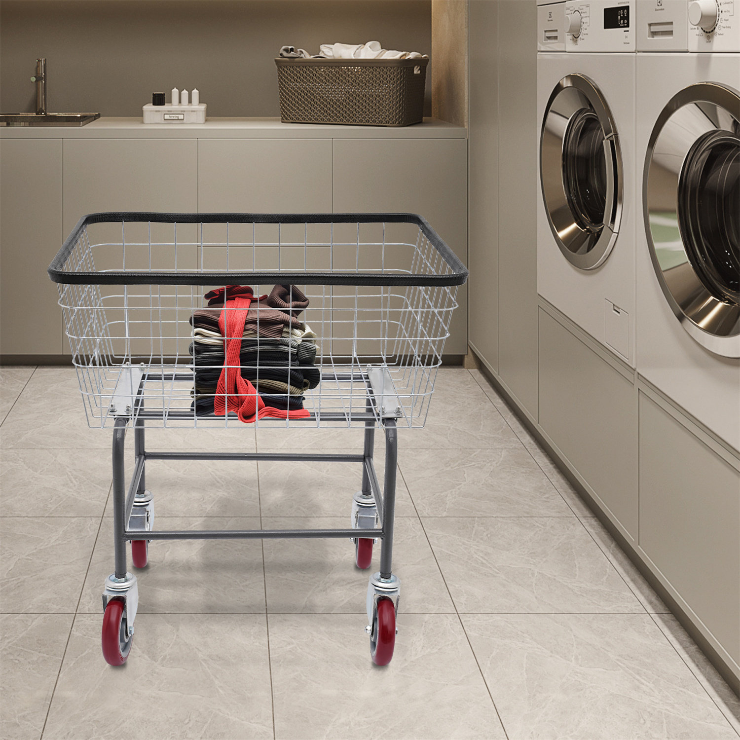 YINXIER Metal Free Standing Laundry Cart with Wheels | Wayfair