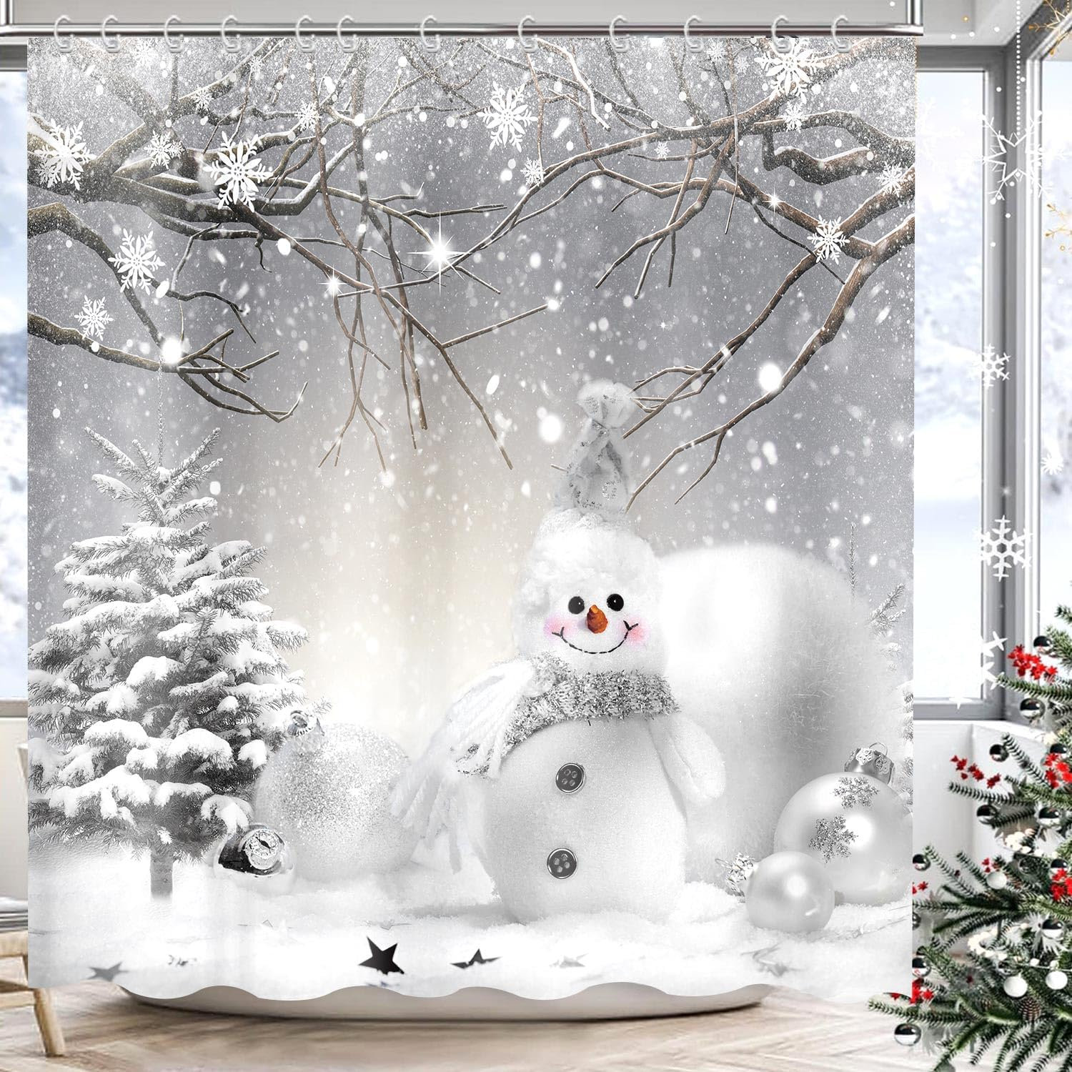 Ophelia & Co. Winter Christmas Shower Curtain For Bathroom, Snowman ...