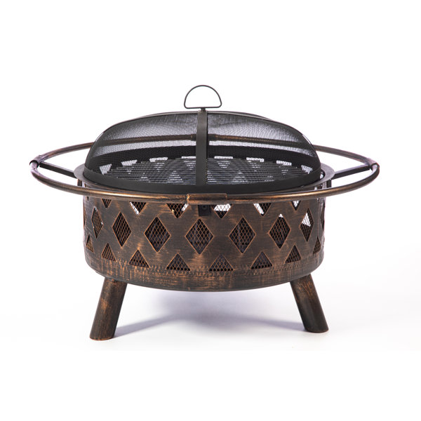 Red Barrel Studio® Round Wood-Burning Bronze Finish Steel Fire Pit with ...