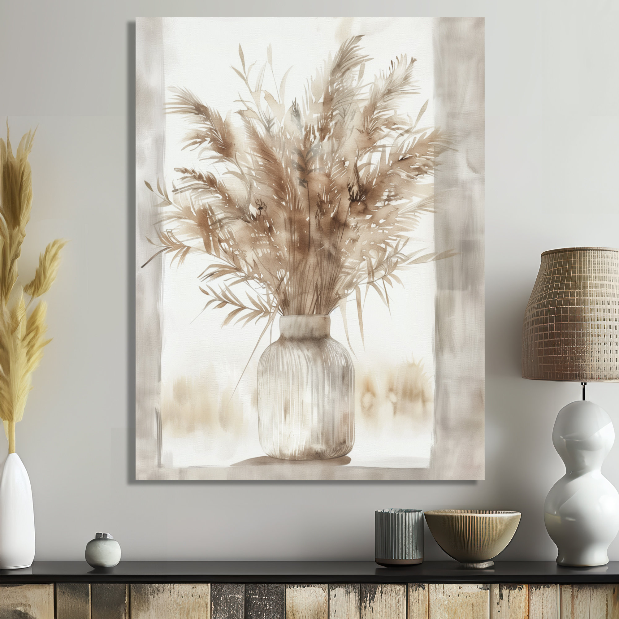 Dakota Fields Beige White Boho Plant Chic II - Boho Feather Wall Art ...