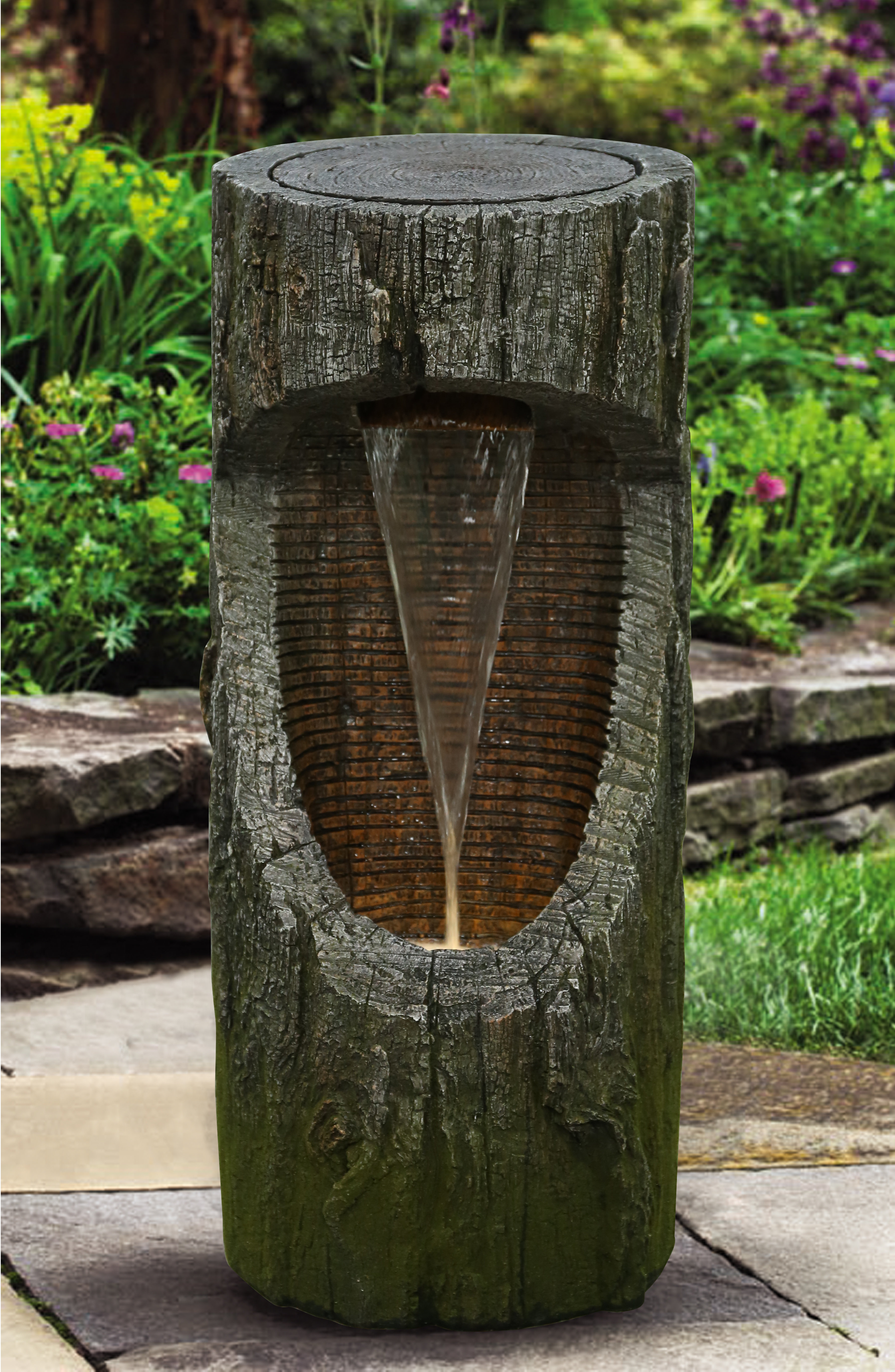 Hi-Line Gift Ltd. TREE LOG WATERFALL FOUNTAIN WITH WARM WHITE LED ...