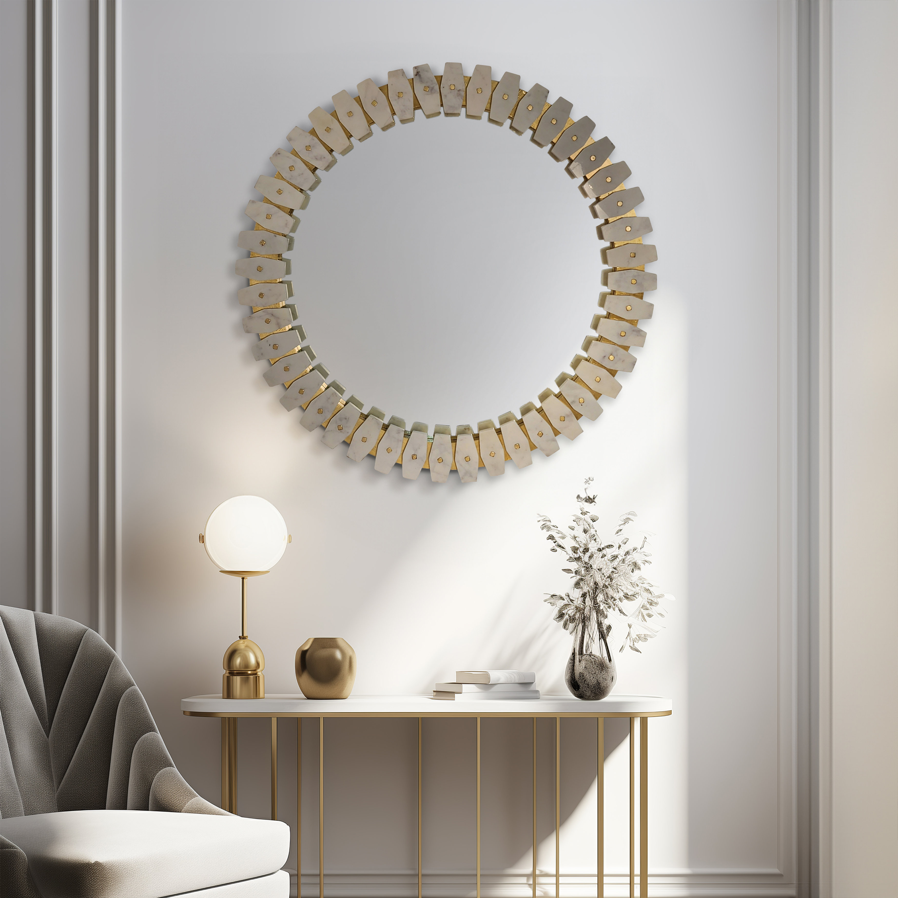 Everly Quinn Quinnel Stone Glass Marble Round Wall Mirror with ...