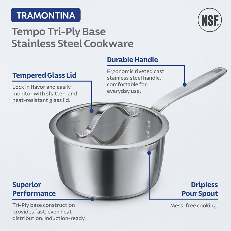 Tramontina Tempo Tri-Ply Base Stainless Steel 7-Piece Cookware Set with ...