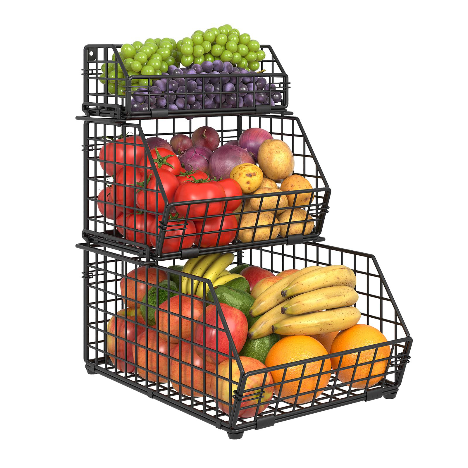 Prep & Savour 3 Tier Fruit And Vegetable Basket Wall-Mounted ...