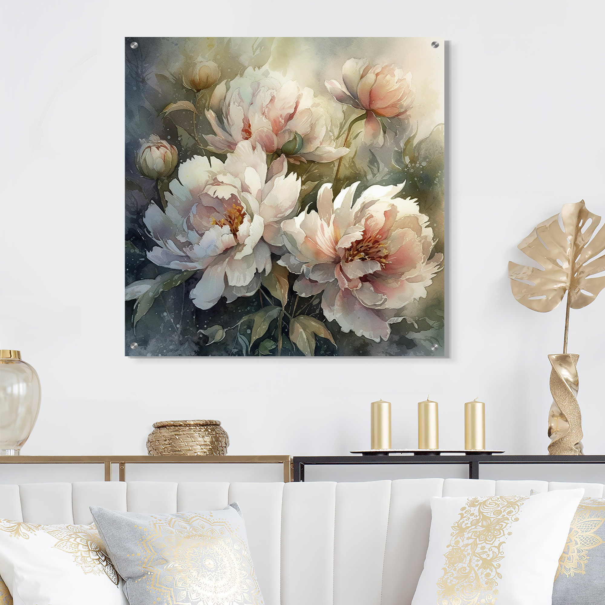 Winston Porter Pink Green Peonies On Branch II - Peonies Acrylic Wall ...