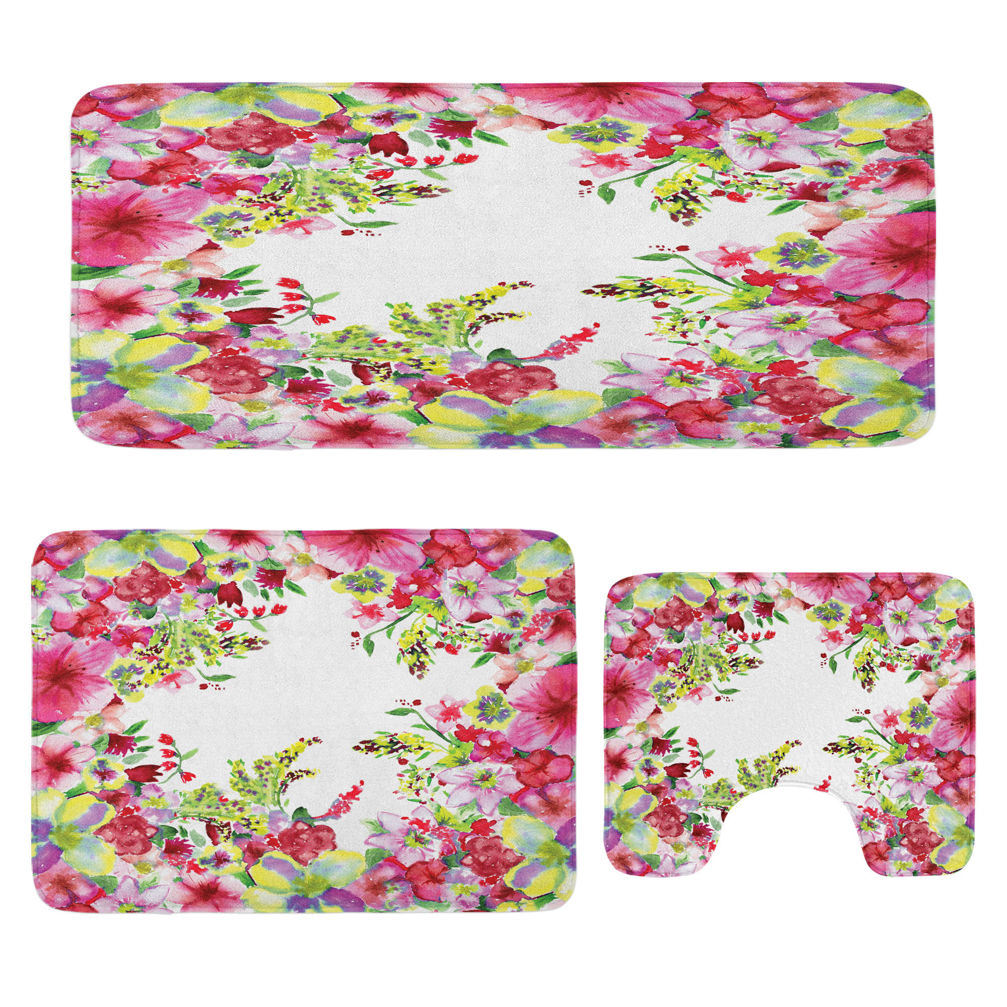 East Urban Home Pink Bathroom Rug Set 3 Pieces U-Shape & Rectangle Mats ...