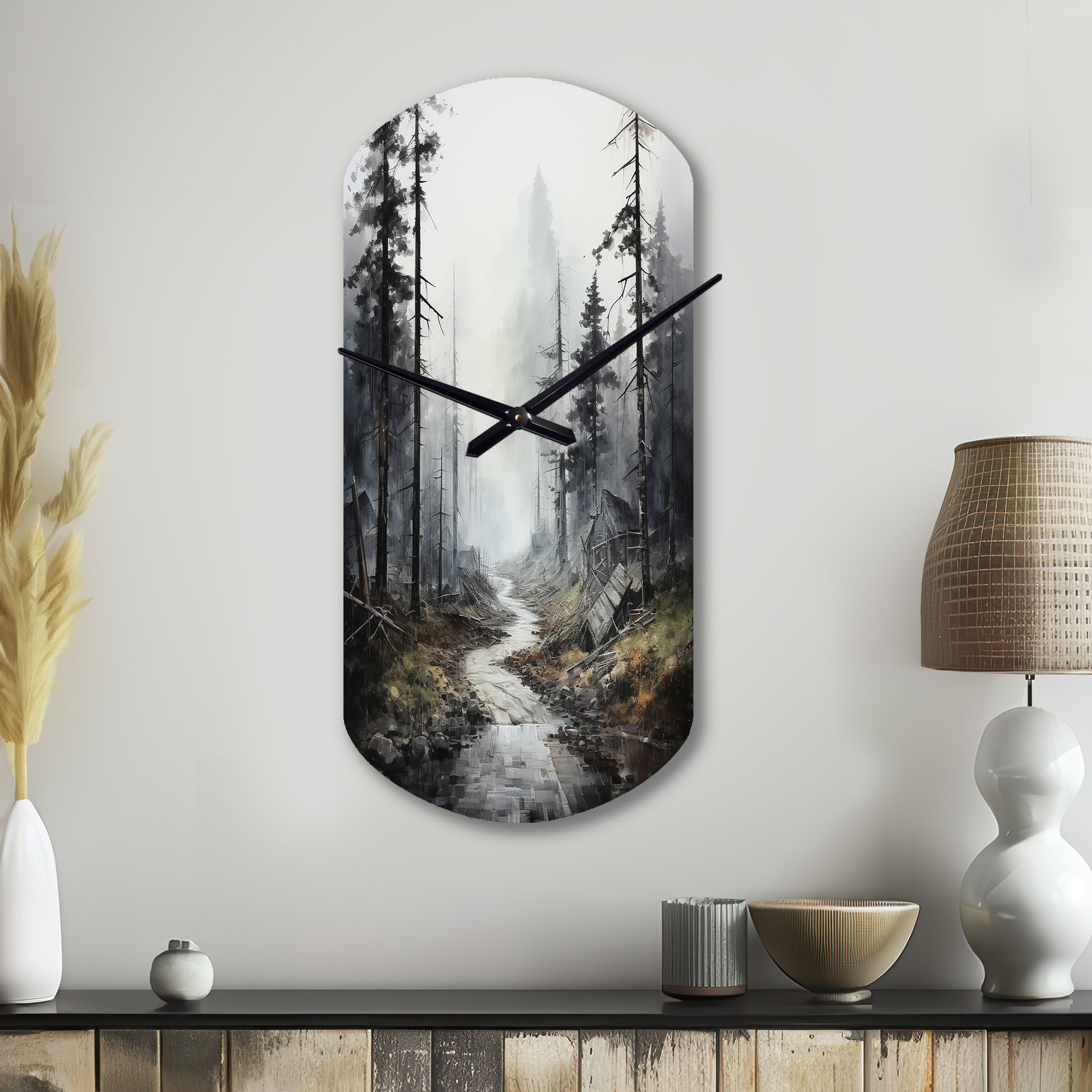 East Urban Home Toth - Cylinder Shape Decorative Grey Road Wall Clock ...