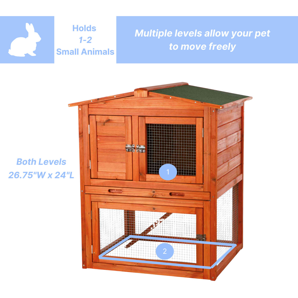 TRIXIE Elevated Single Rabbit Hutch with Large Run, Ramp, Ideal for ...