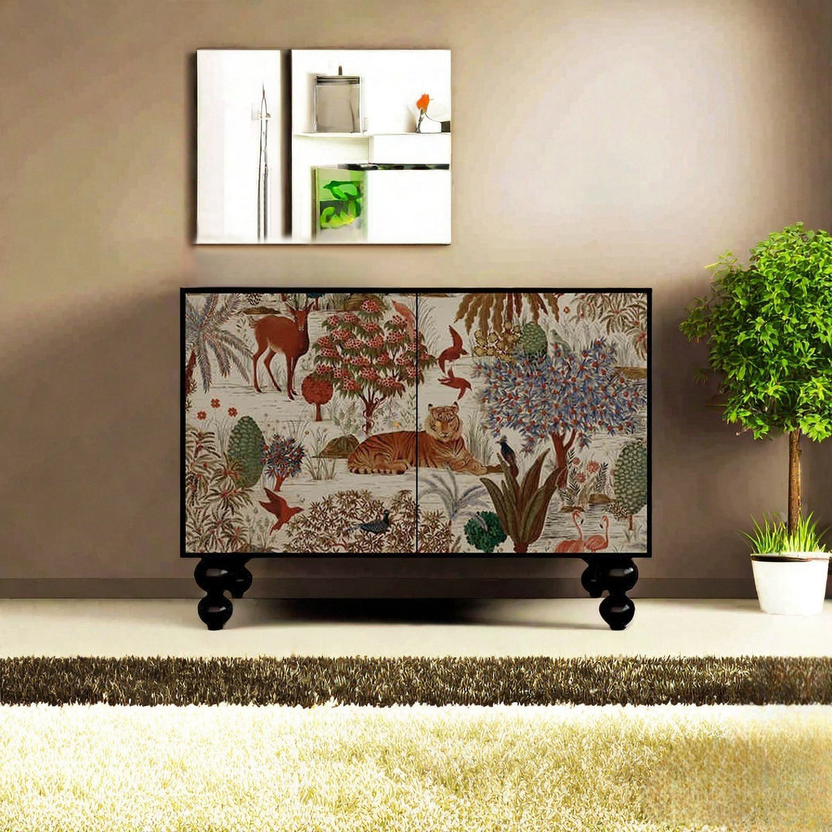 Vivid Space Creation Decorative Cabinet With Jungle Animals Patterns ...