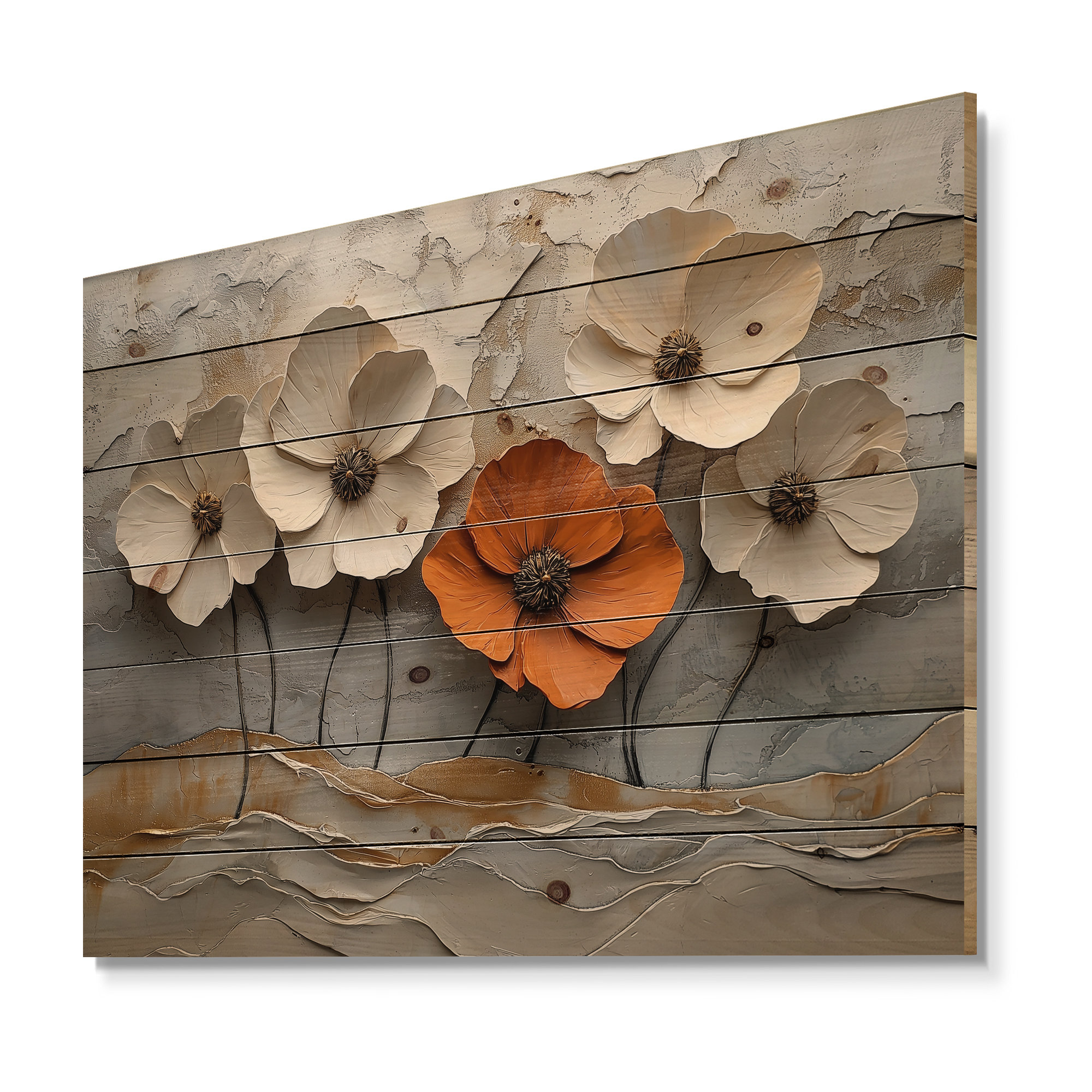 Ophelia & Co. White Orange Blooming Poppies - Poppies Wood Wall Decor ...