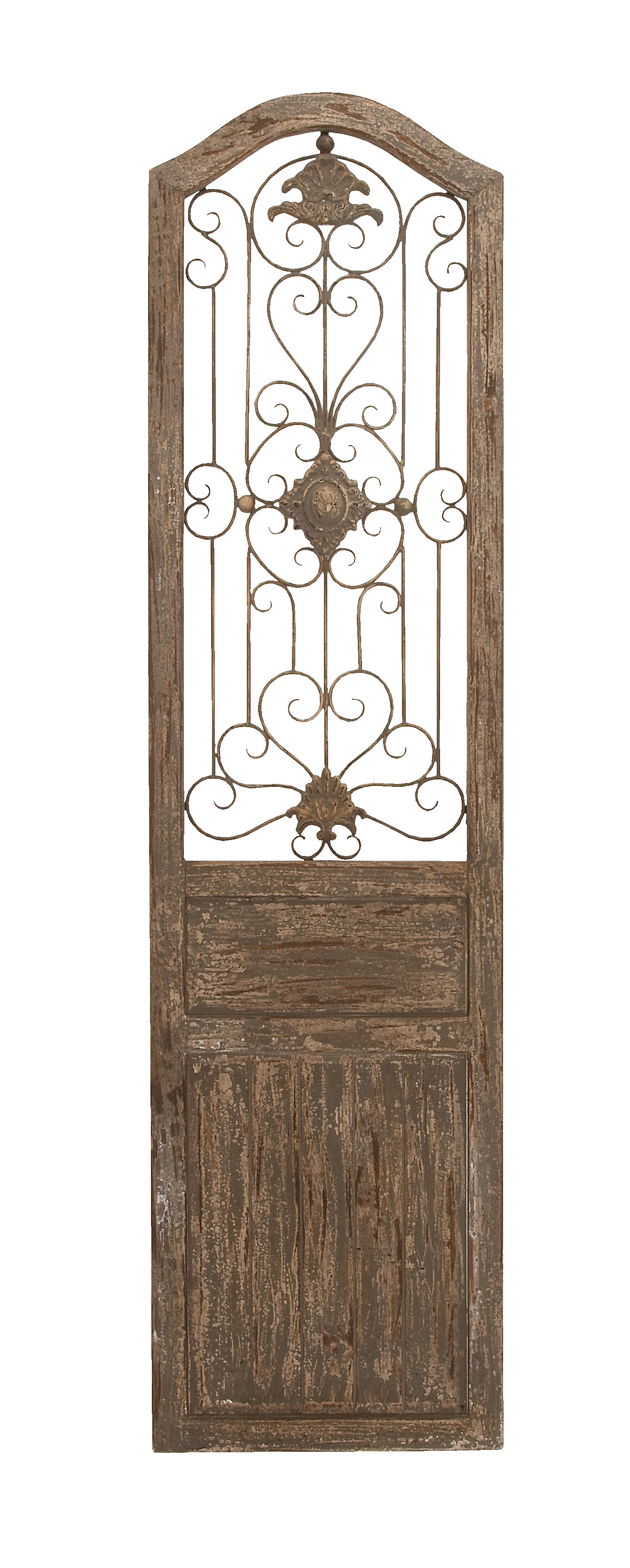 Fleur De Lis Living Wood Distressed Door Panel Scroll Brown Wall Decor ...