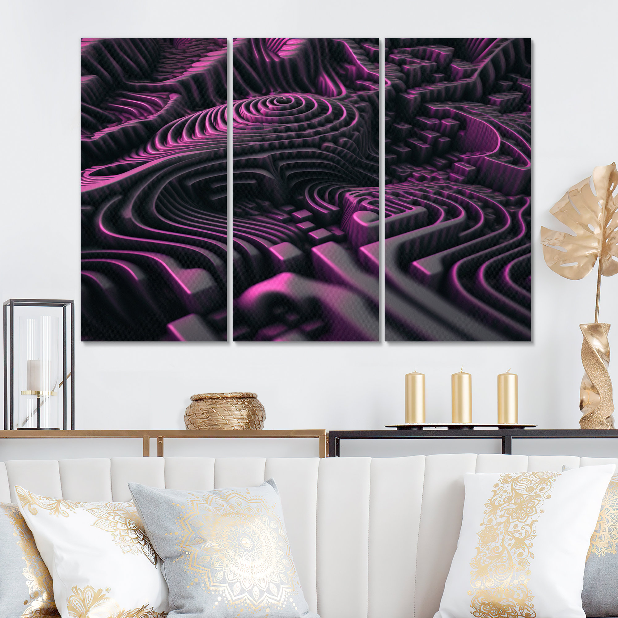 Design Art Futuristic Labyrinth Purple Maze Matrix I - Modern Geometric ...