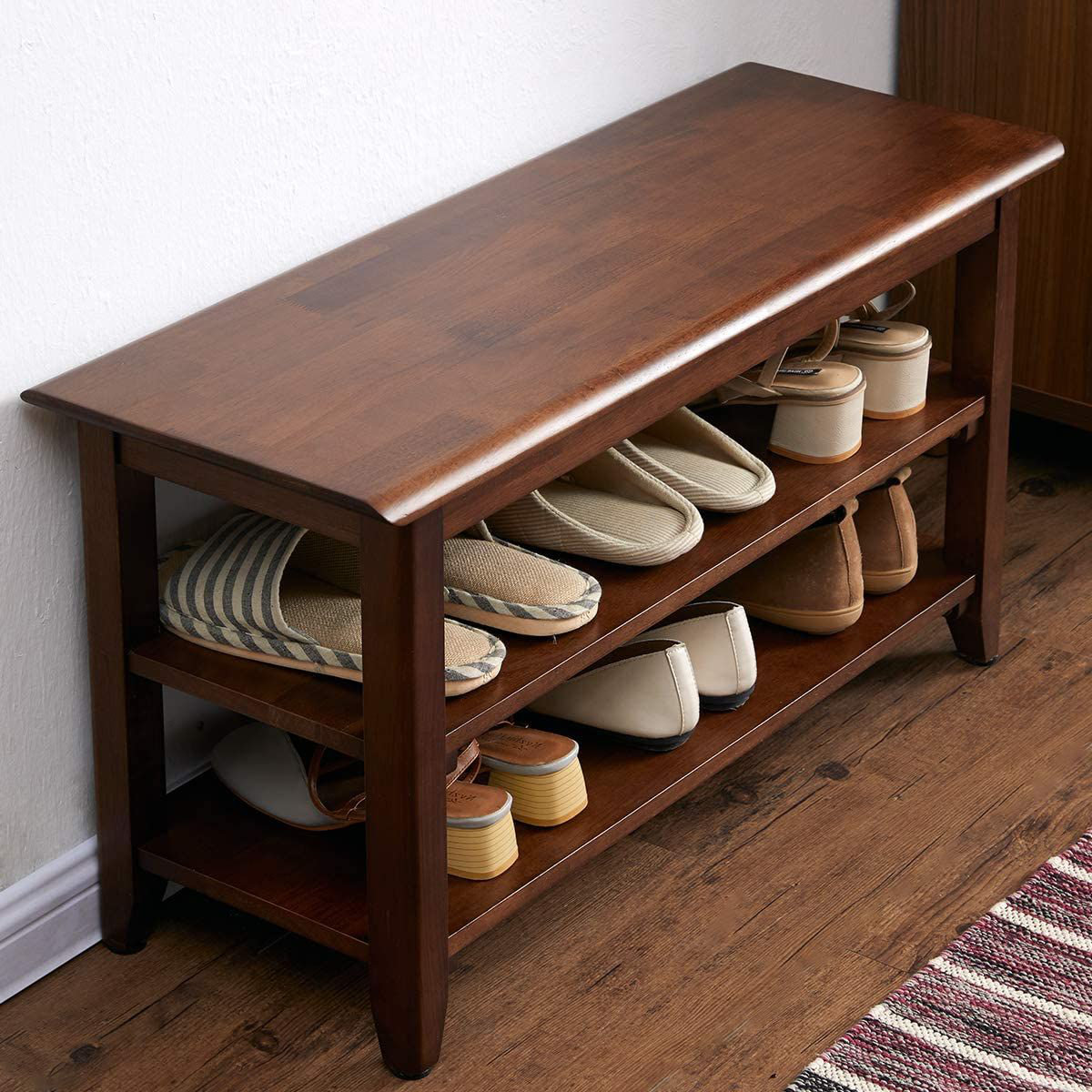 Winston Porter Storage Bench Wooden Shoe Bench Rustic Solid Wood ...