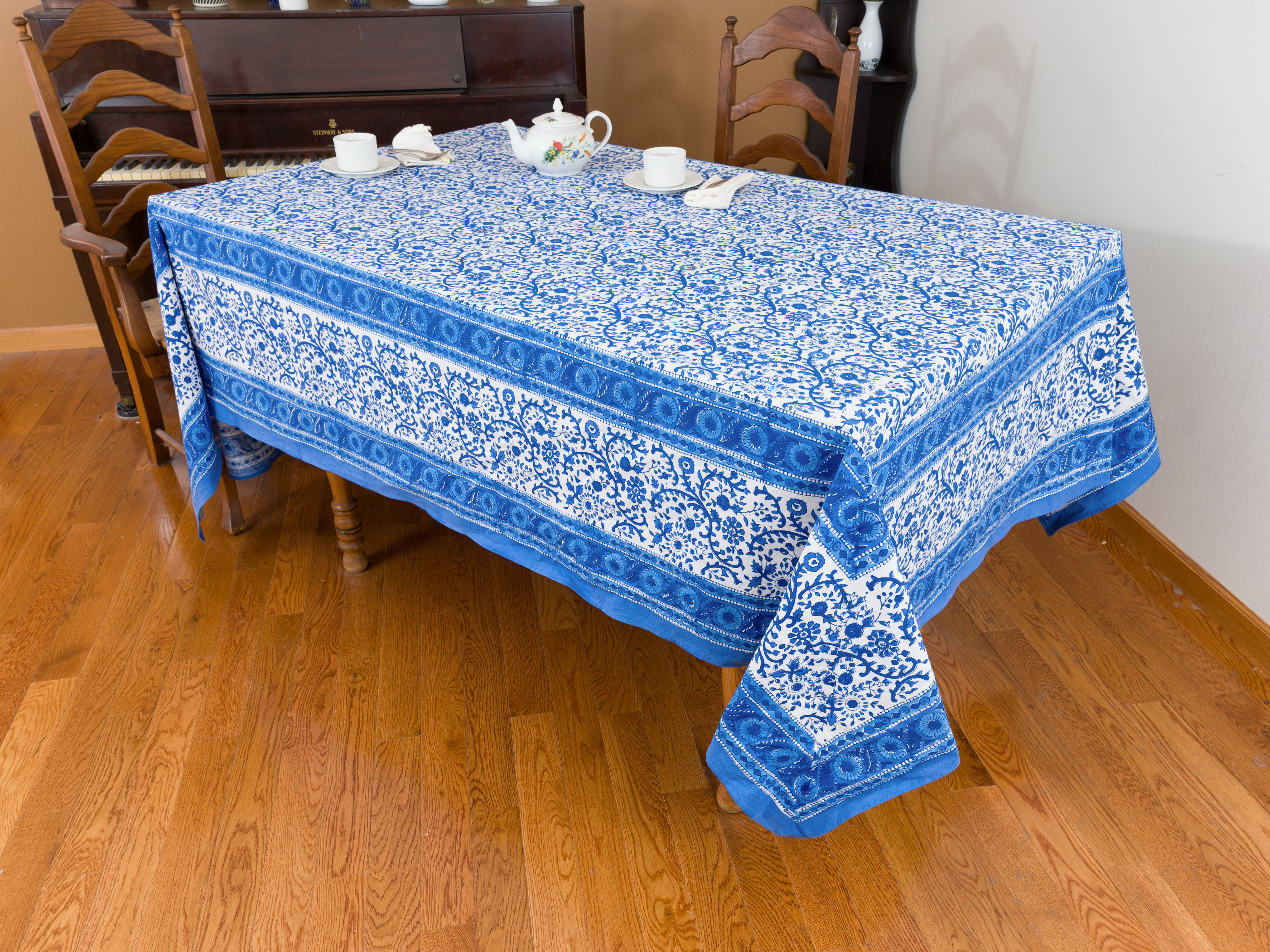 Alcott Hill® RAJASTHAN BLOCK PRINT BLUE AND WHITE 72" X 102" TABLECLOTH ...