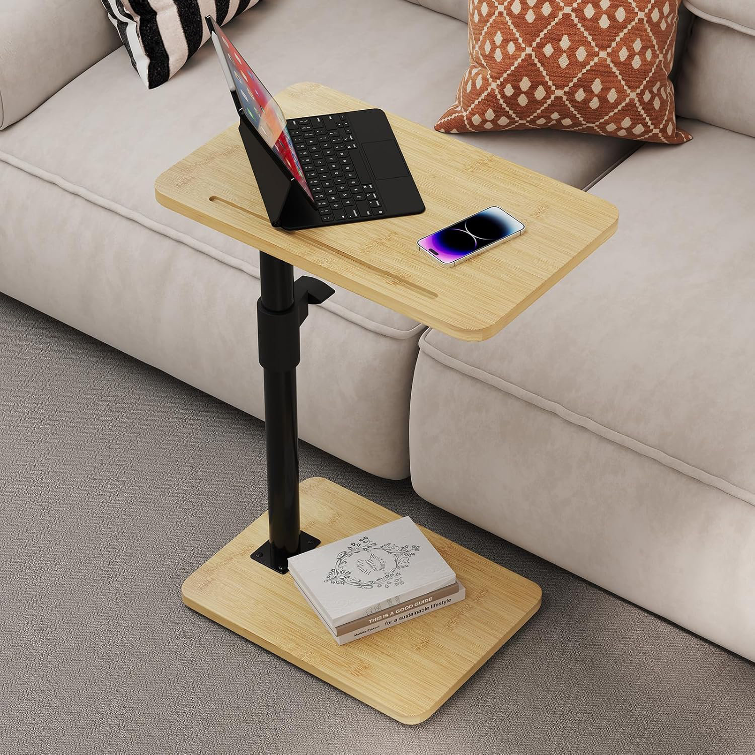 Ebern Designs Sofa Armrest Tray Table - 360° Bamboo Swivel TV Trays ...