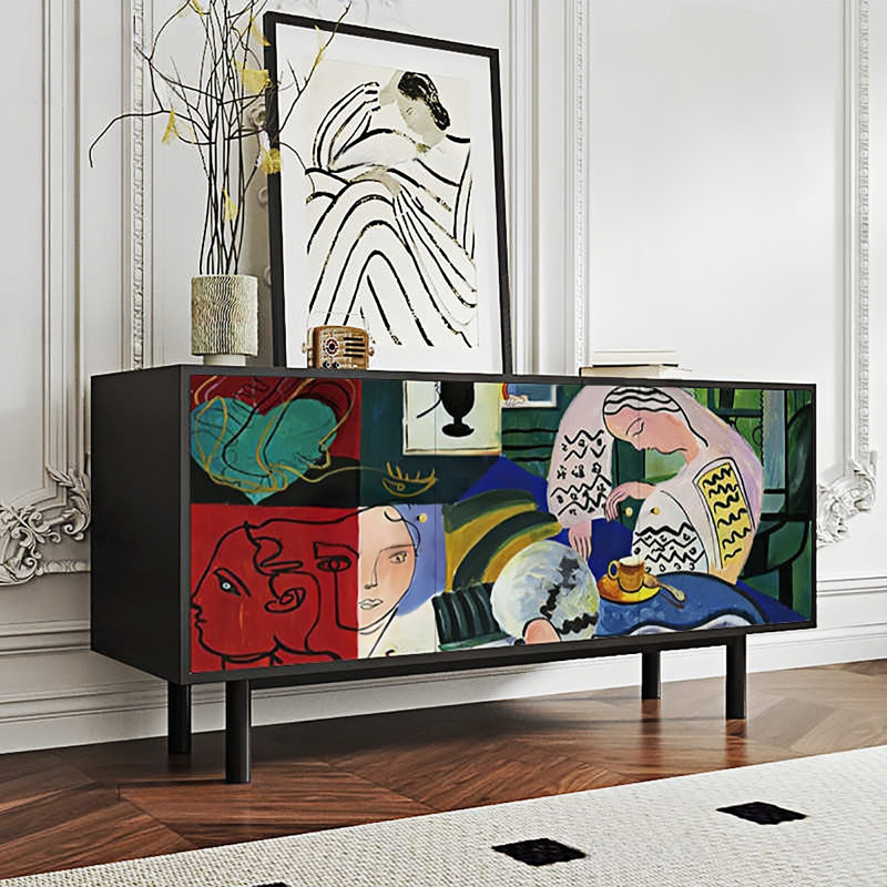 Vivid Space Creation Abstract Art Design Decorated Sideboard Cabinet ...