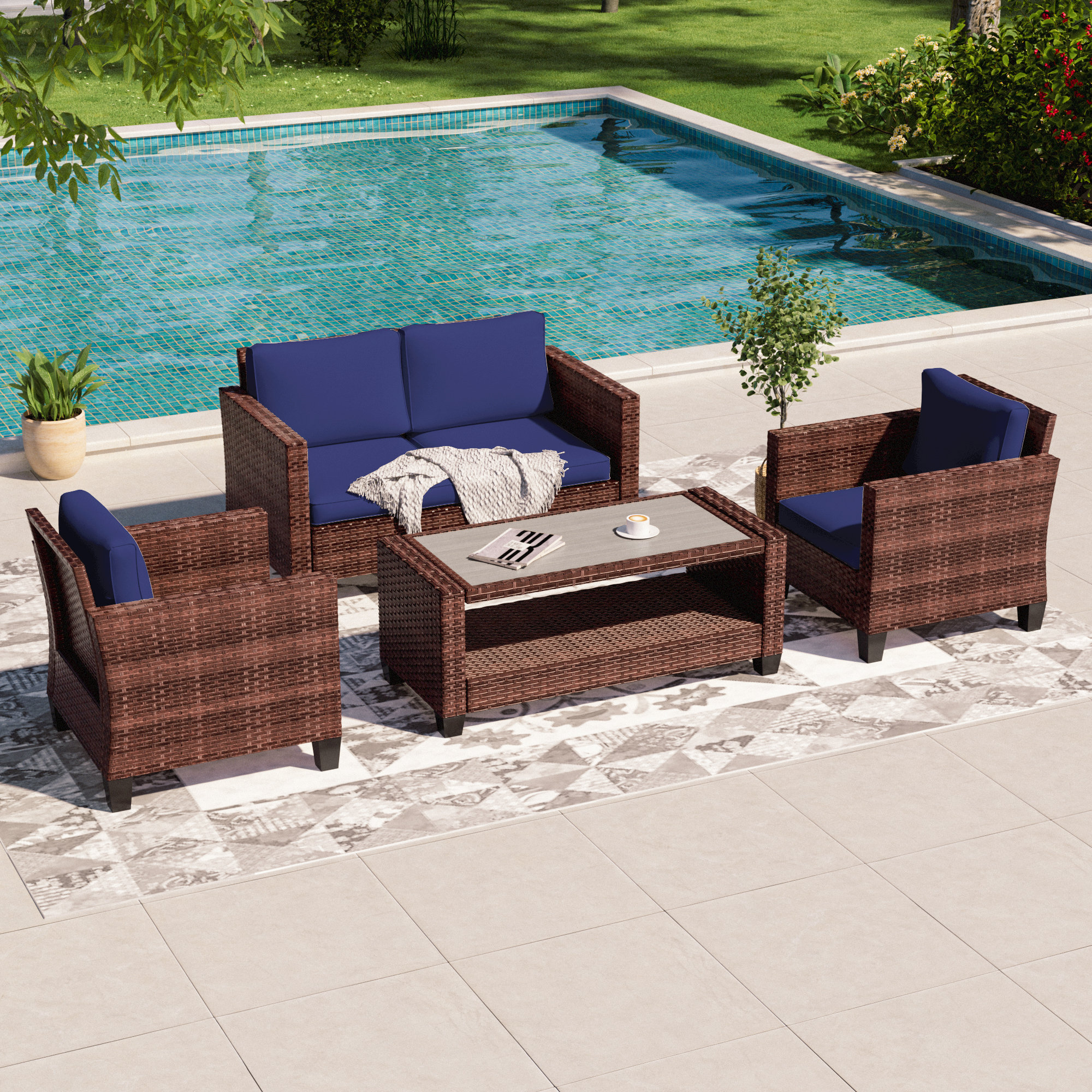 Causeway Bay 4 Piece Wicker Patio Furniture Set | Wayfair