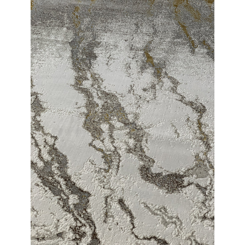 17 Stories Abstract Light Beige With Gold Shimmy Metallic Rug Carpet ...