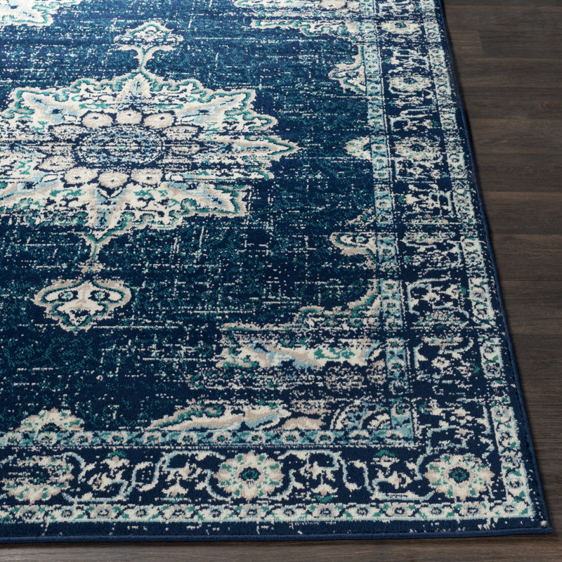 Bungalow Rose Ramsay Performance Navy/Cream Rug & Reviews | Wayfair