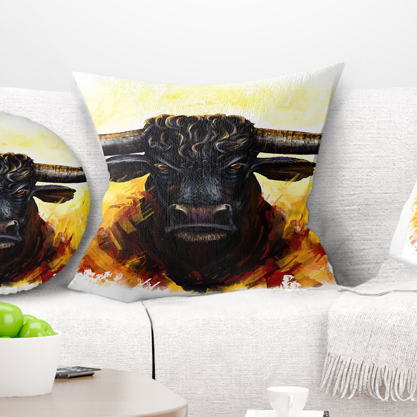 Design Art Fierce Bull - Animal Printed Pillow | Wayfair