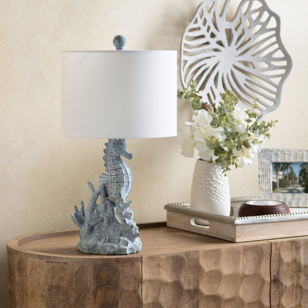 Breakwater Bay Light Blue Resin Seahorse Table Lamp With Shade ...