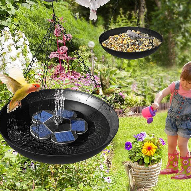 Lark Manor Strong and Stable Solar Powered Hanging Bird Bath Fountain ...