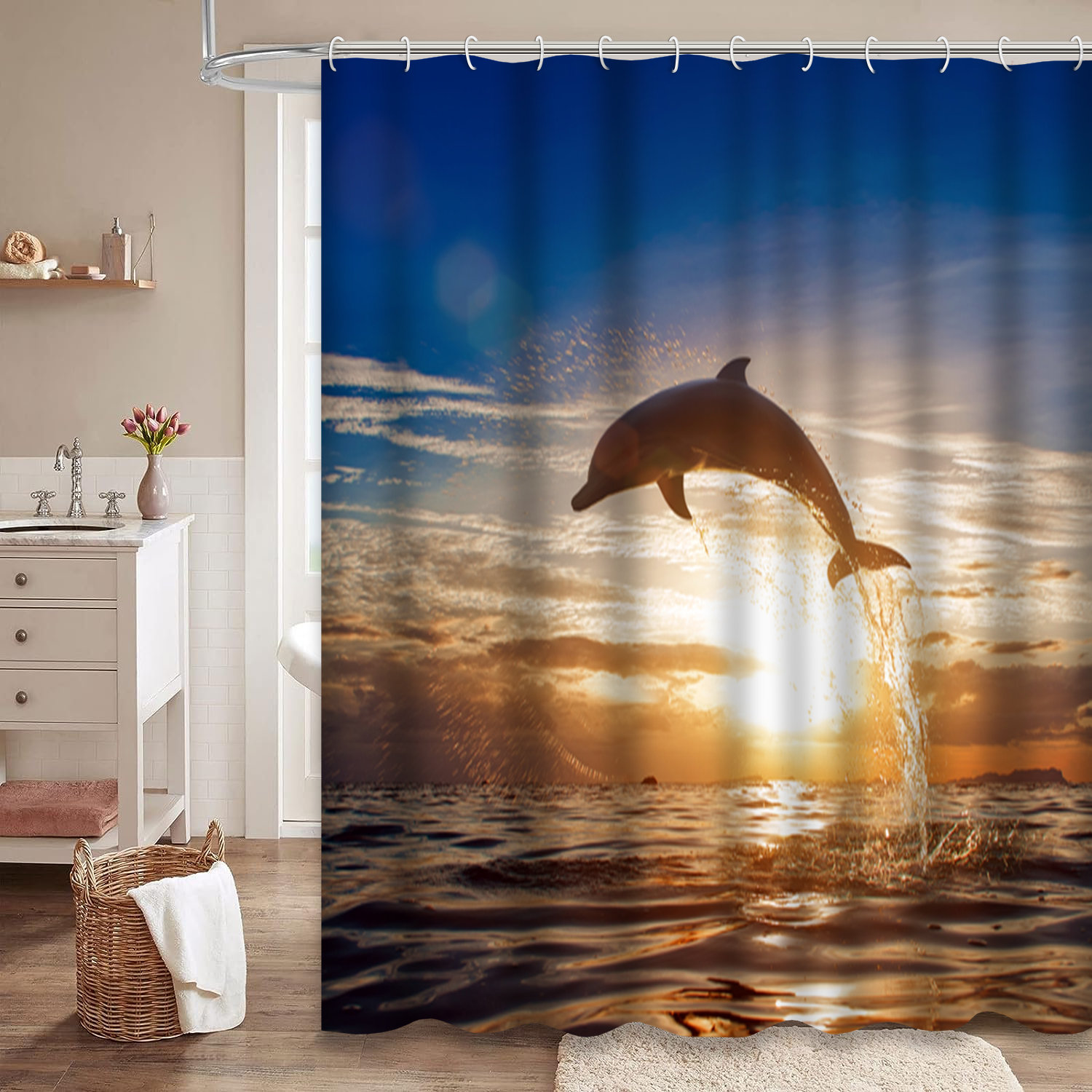 East Urban Home Sea Water Waterproof Shower Curtain,Beautiful Jumping ...