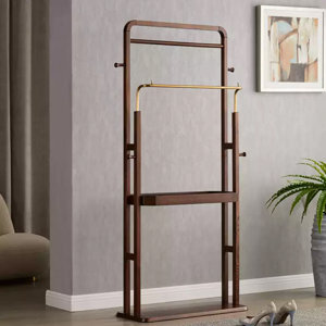 Brass Foam Dark Brown Minimalism Solid Wood Clothes Rack With Left ...