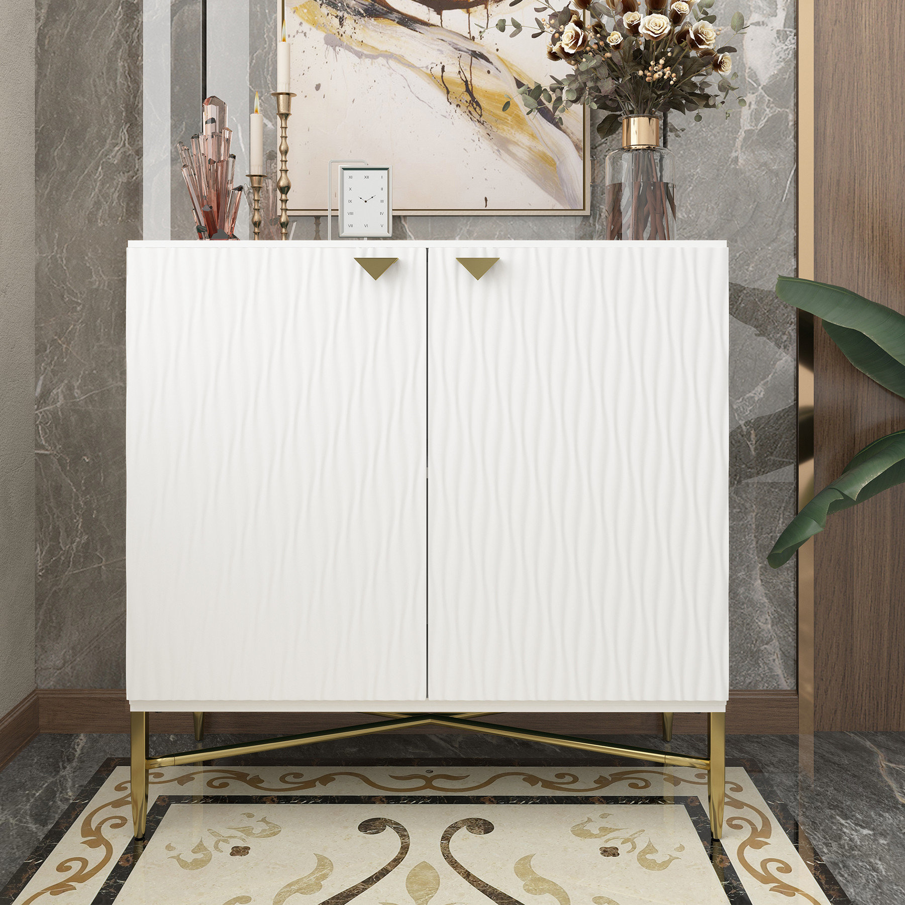 Latitude Run® Luxury 2 Door White Cabinet With Diamond - Doors And ...