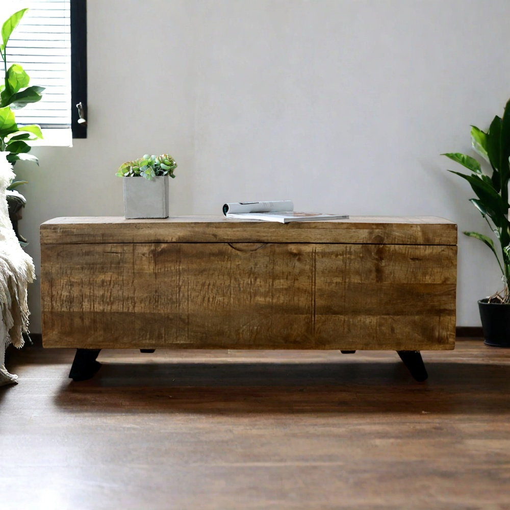 HUGESTO Large Burlywood Distressed Solid Wood Accent Trunk | Wayfair