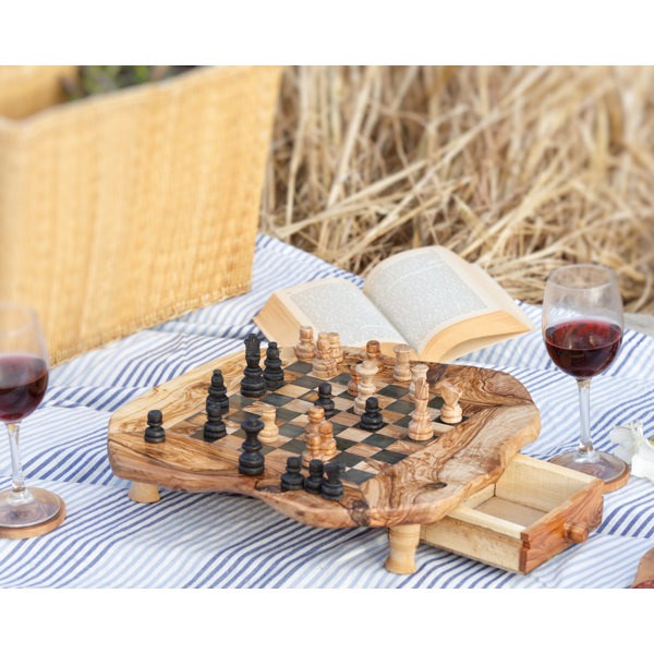 KAMSAH Homeware Large Olive Wood Chess Set – Handmade Rustic Wooden ...
