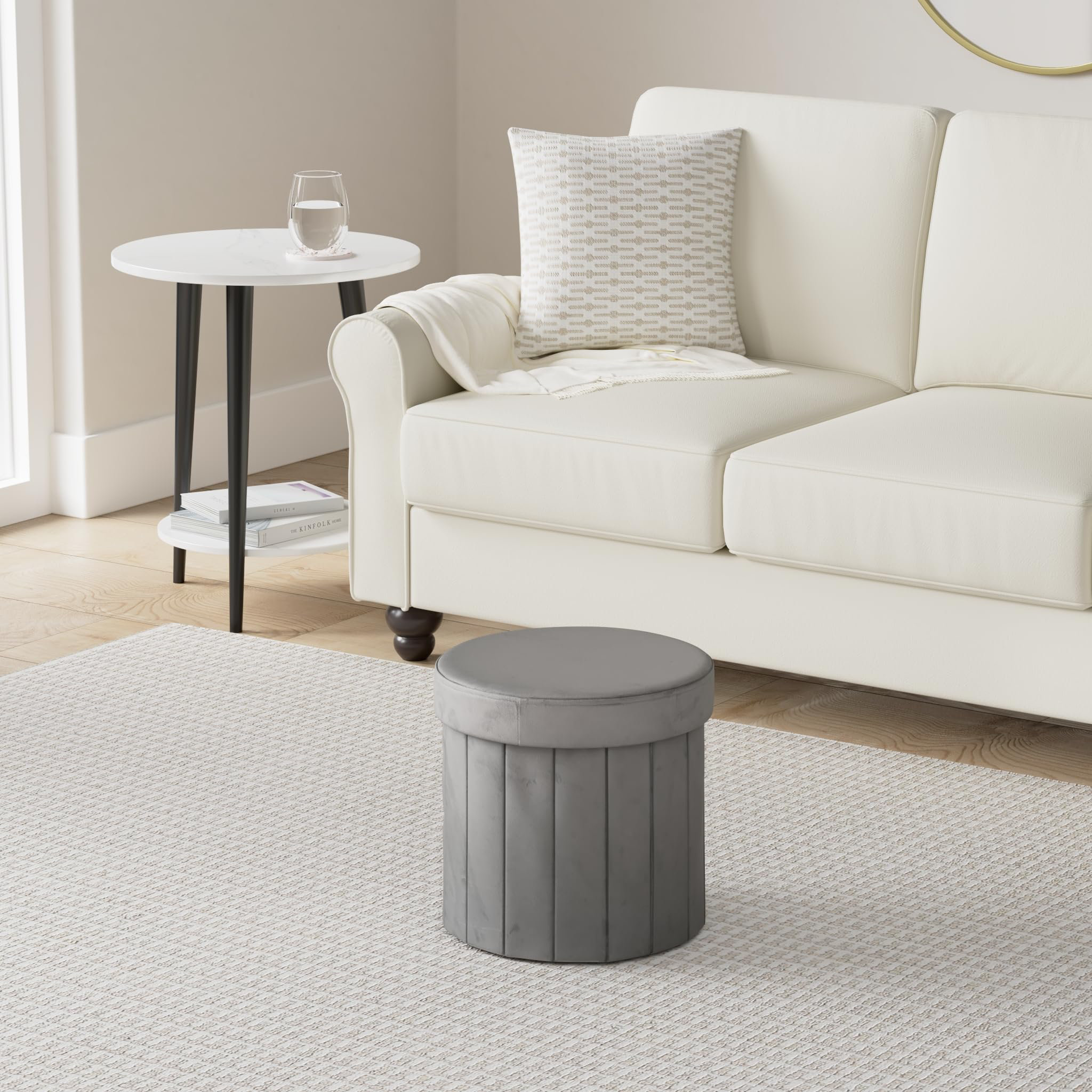 Ebern Designs Supports 220 Lbs Velvet Folding Round Storage Stool With ...