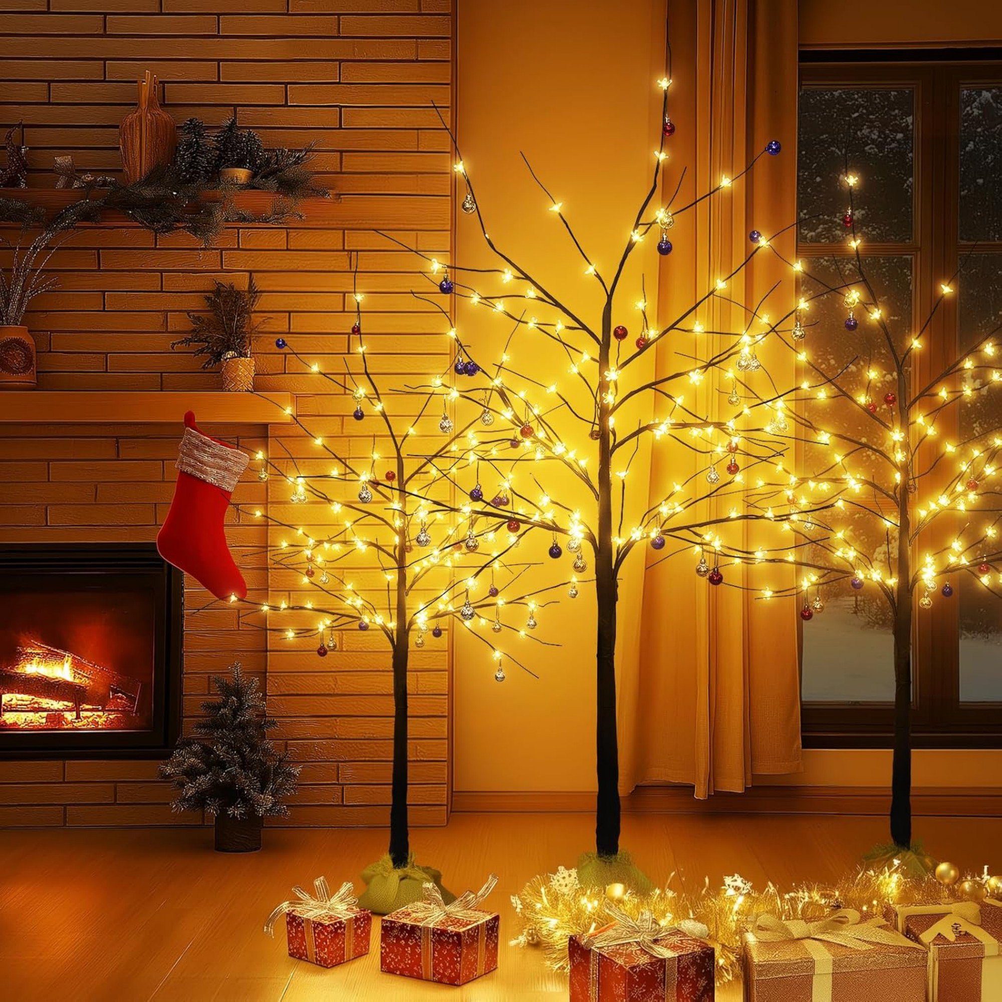 The Holiday Aisle® Set Of 3 Birch Tree With LED Lights, Pre Lit ...