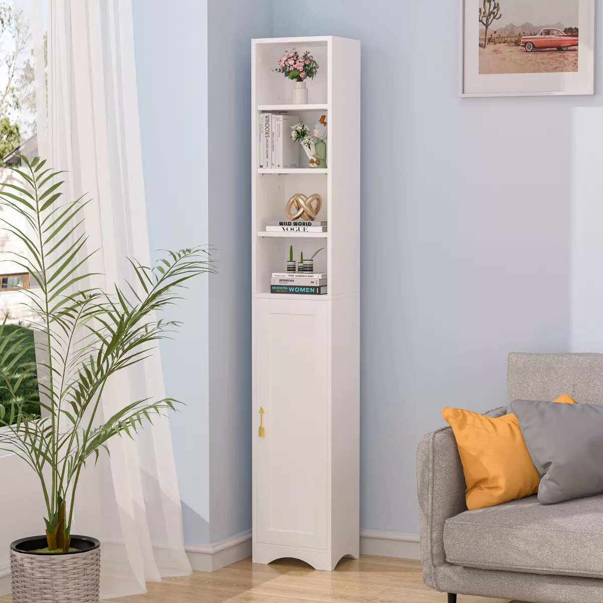 Latitude Run® VECELO Tall Narrow Corner Bookcase, Enclosed Free ...