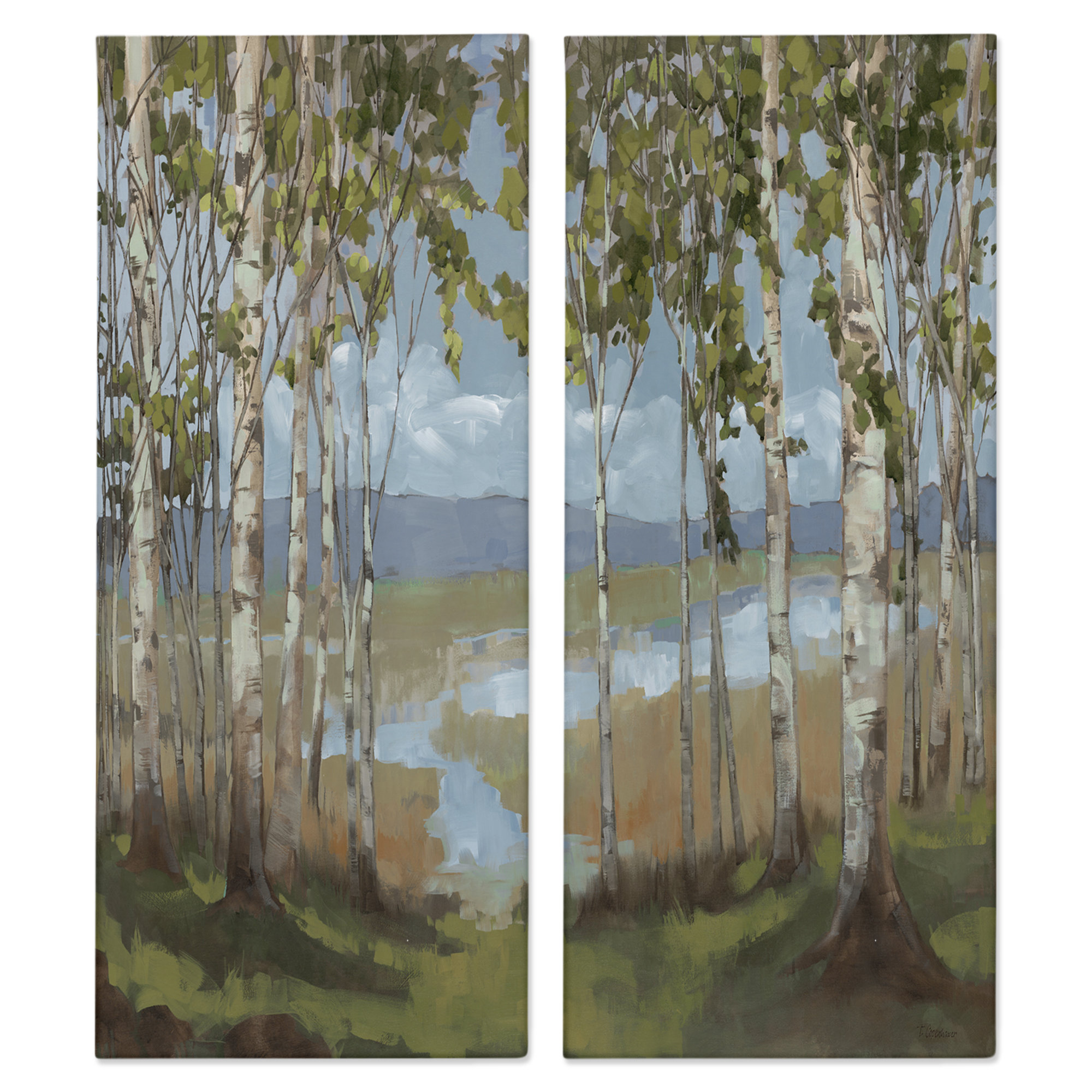 Millwood Pines White Birch Copse of Trees 2 PC Canvas Wall Art Set by ...