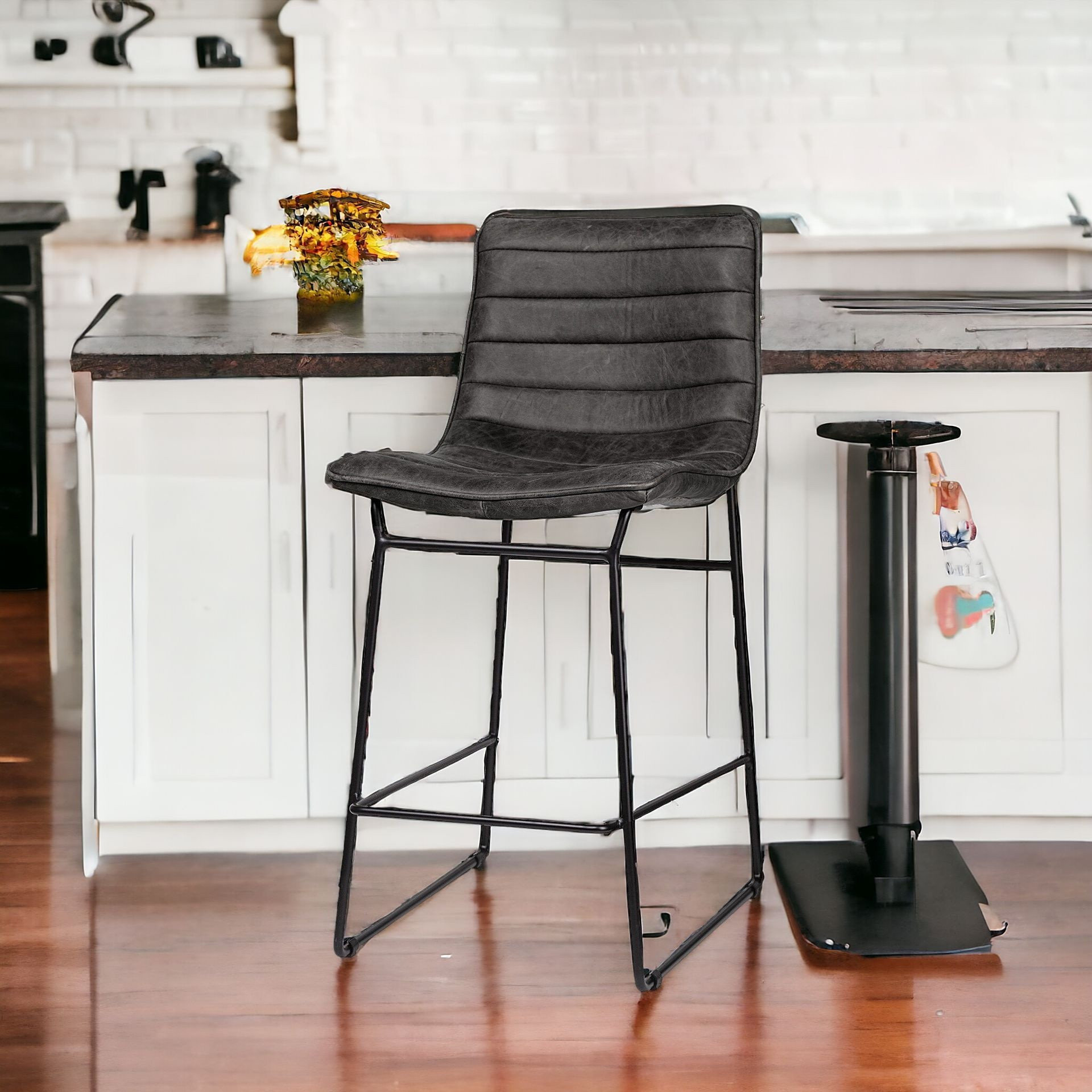 17 Stories Wiley 29" Black Iron Counter Height Bar Chair With Footrest ...