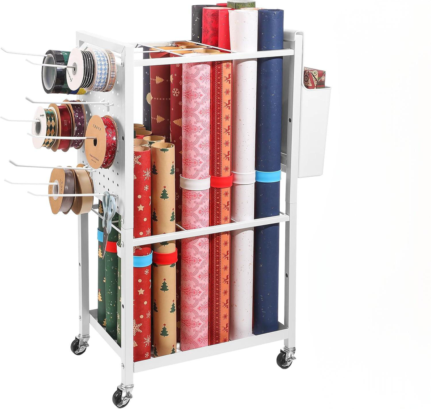 XIANGXIELISHE Adjustable Wrapping Paper Organizer Cart With 12Pcs Slap ...