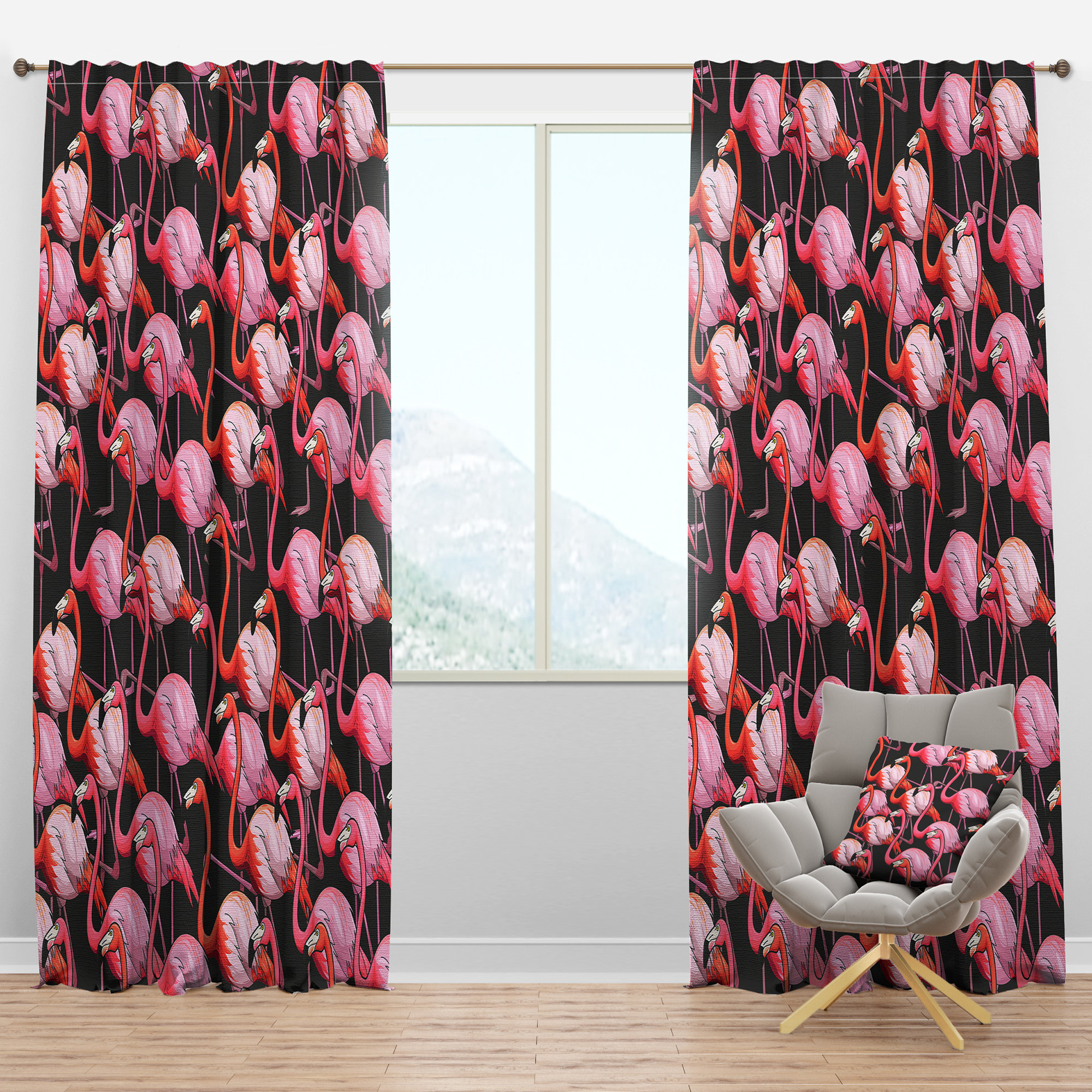 Design Art Colorful Flamingo - Traditional Velvet Curtain - Room ...