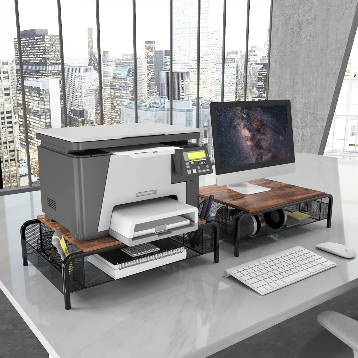 X－MAX FURNITURE Metal Desk Monitor Stand Riser With Organizer Drawer ...