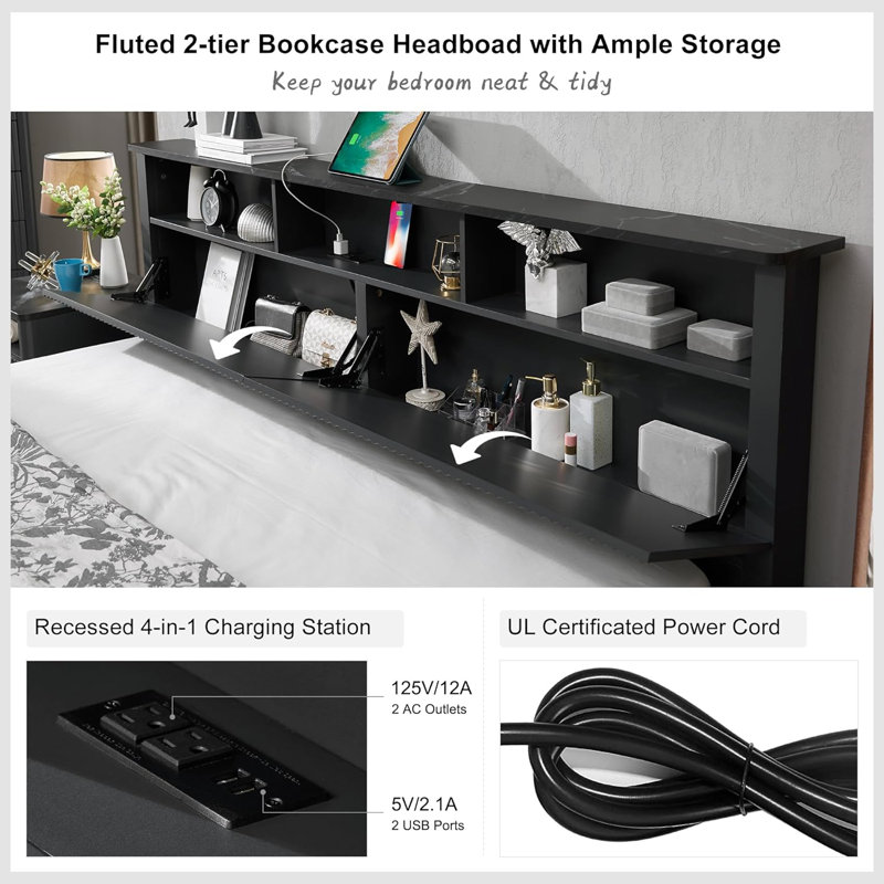 Red Barrel Studio® Alteo Fluted Panel Bed Frame With Charging Station ...