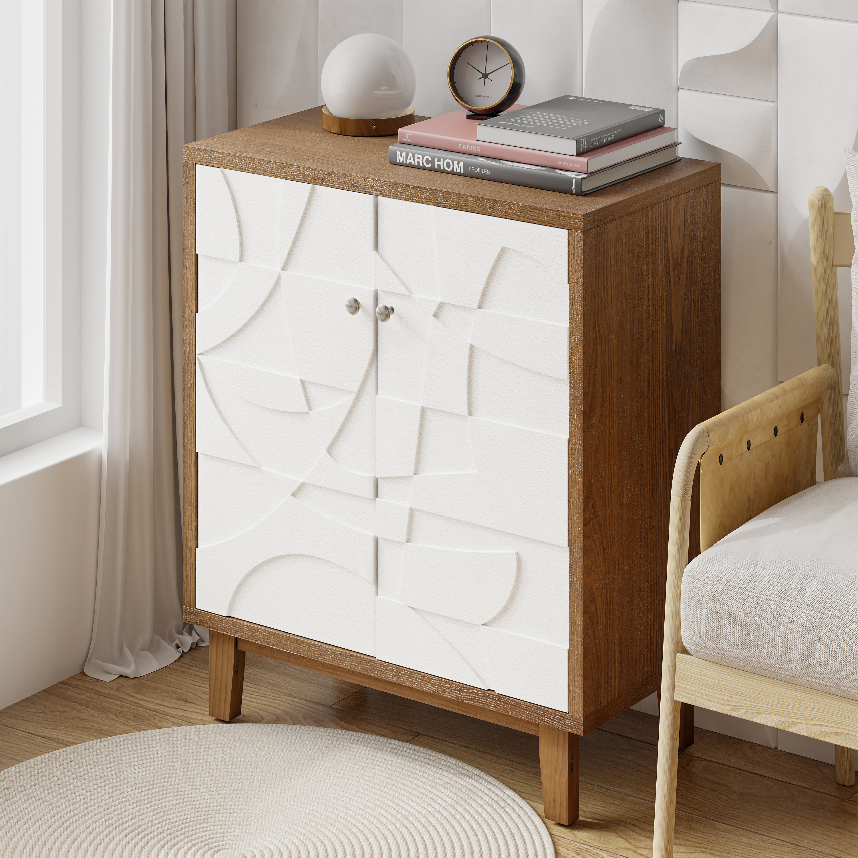 George Oliver Mhurran Farmhouse 2-Door Storage Cabinet With Abstract ...