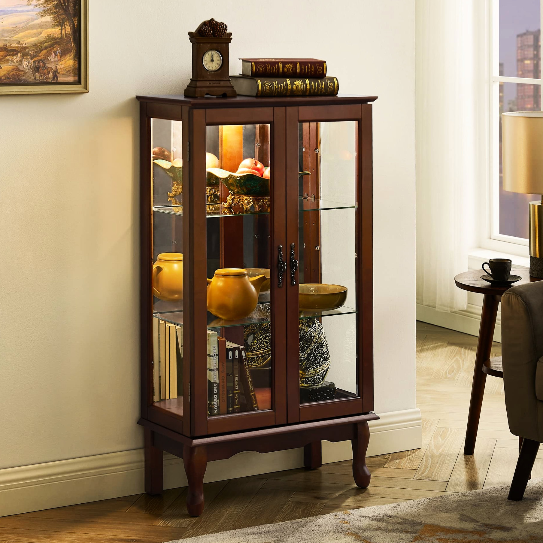 Alcott Hill® Rectangular Curio Cabinet With Mirrored Back And Ample ...